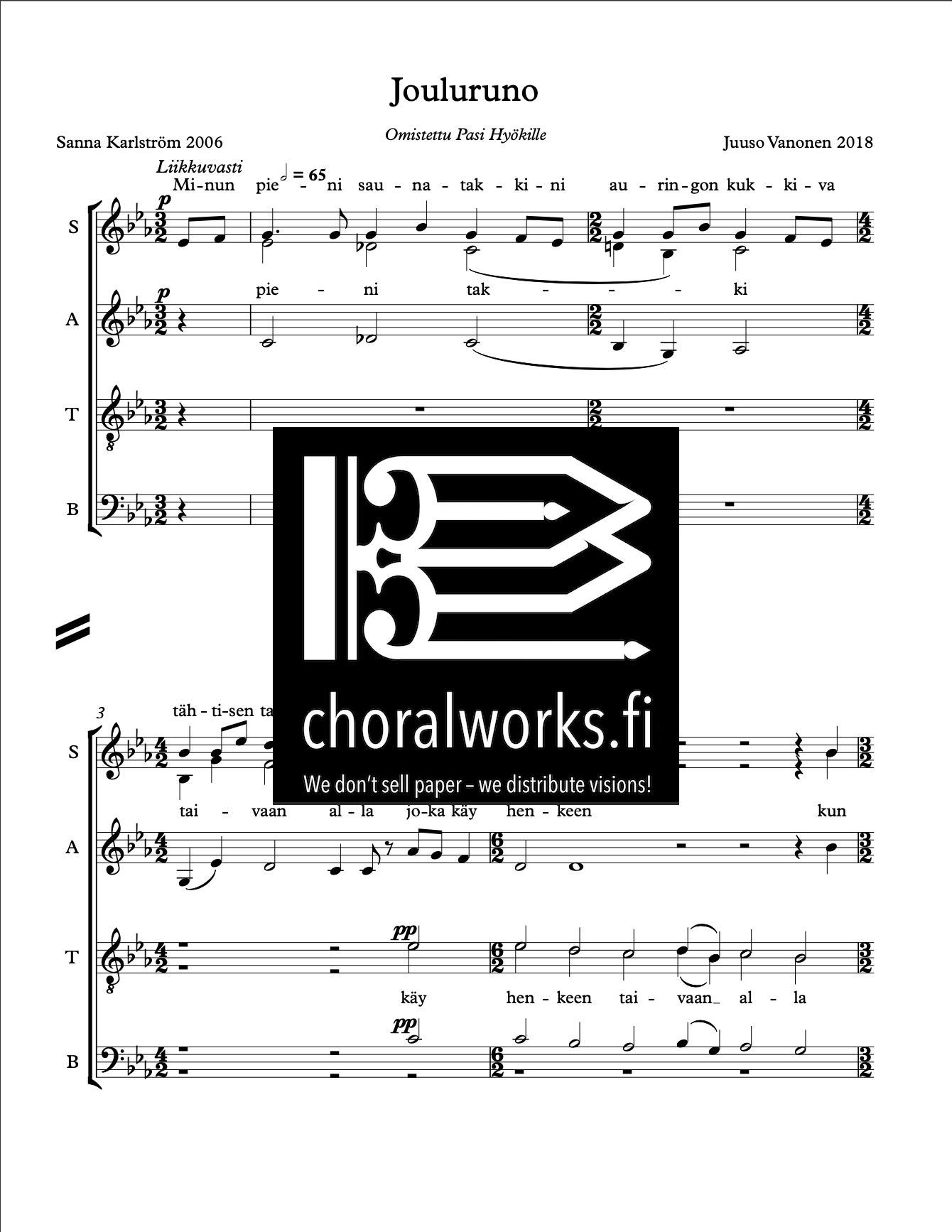 Vanonen, Juuso: Jouluruno - choralworks.fi