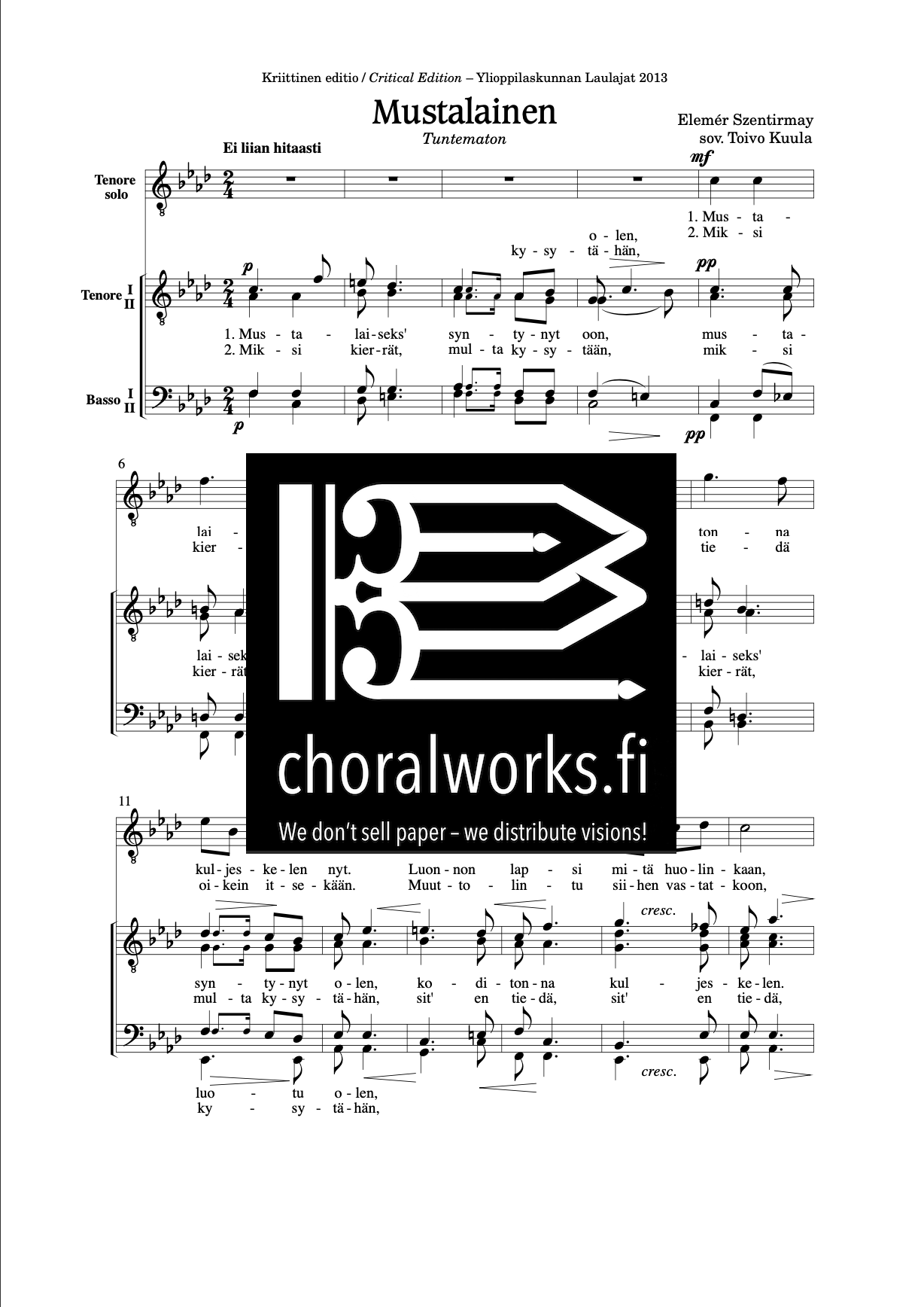 Kuula, Toivo: Mustalainen - choralworks.fi