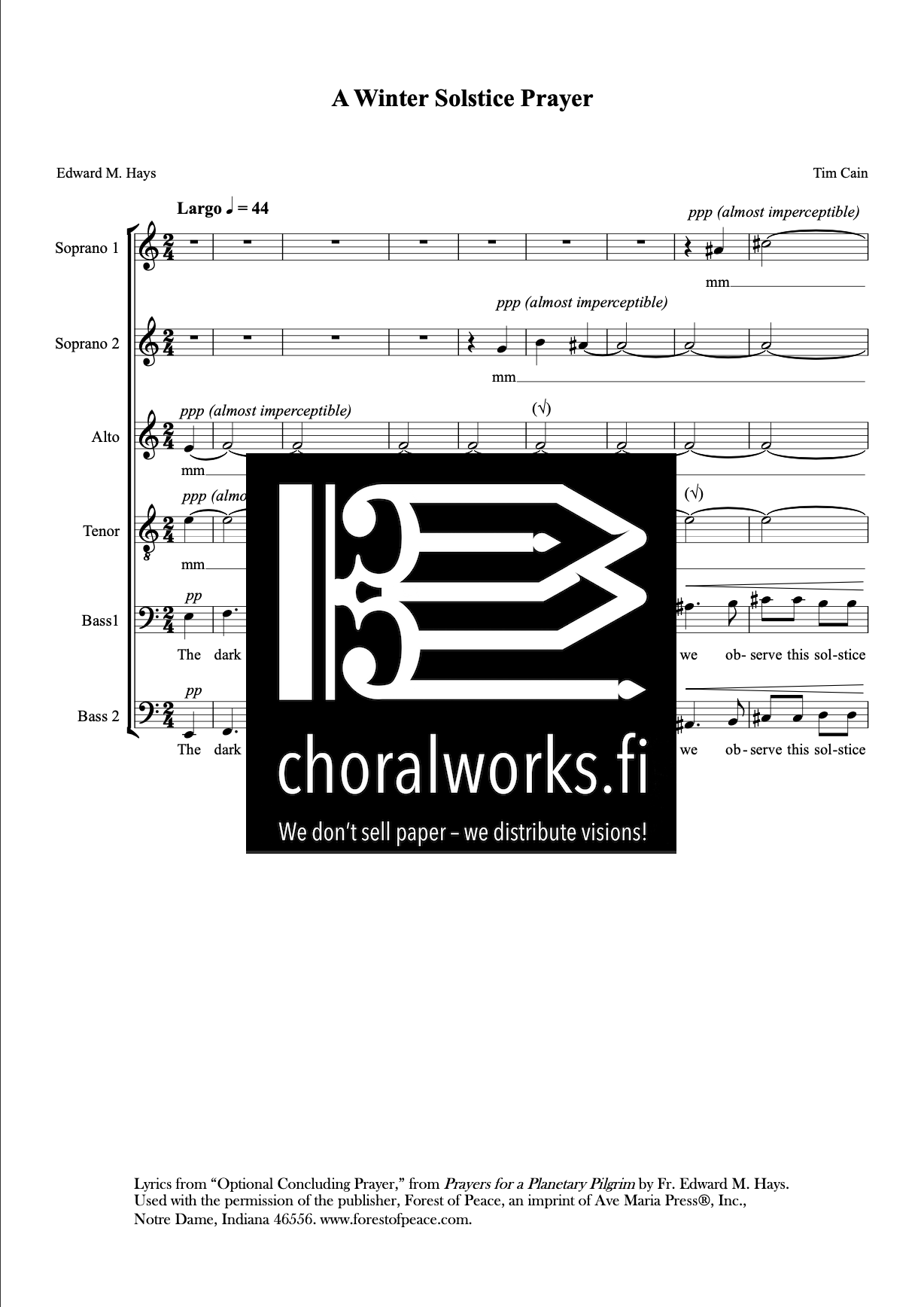 Cain, Tim: A Winter Solstice Prayer - choralworks.fi