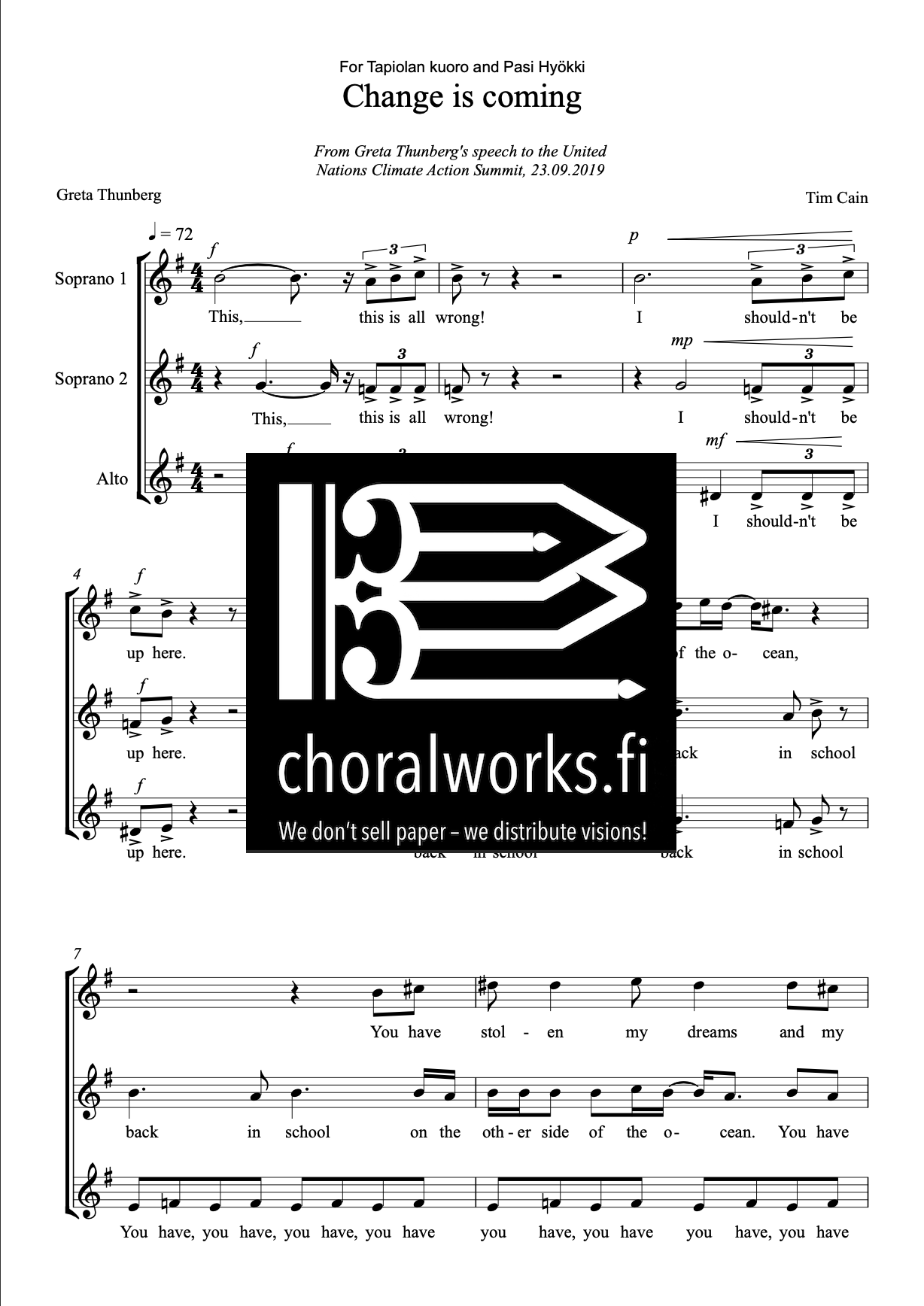 Cain, Tim: Change is coming - choralworks.fi